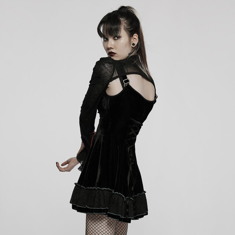 PUNK RAVE Two Piece Webbing Design Goth Dress - PUNK RAVE