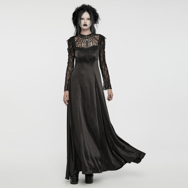 Shiny Drape Floral Mesh Goth Gorgeous Dress - PUNK RAVE