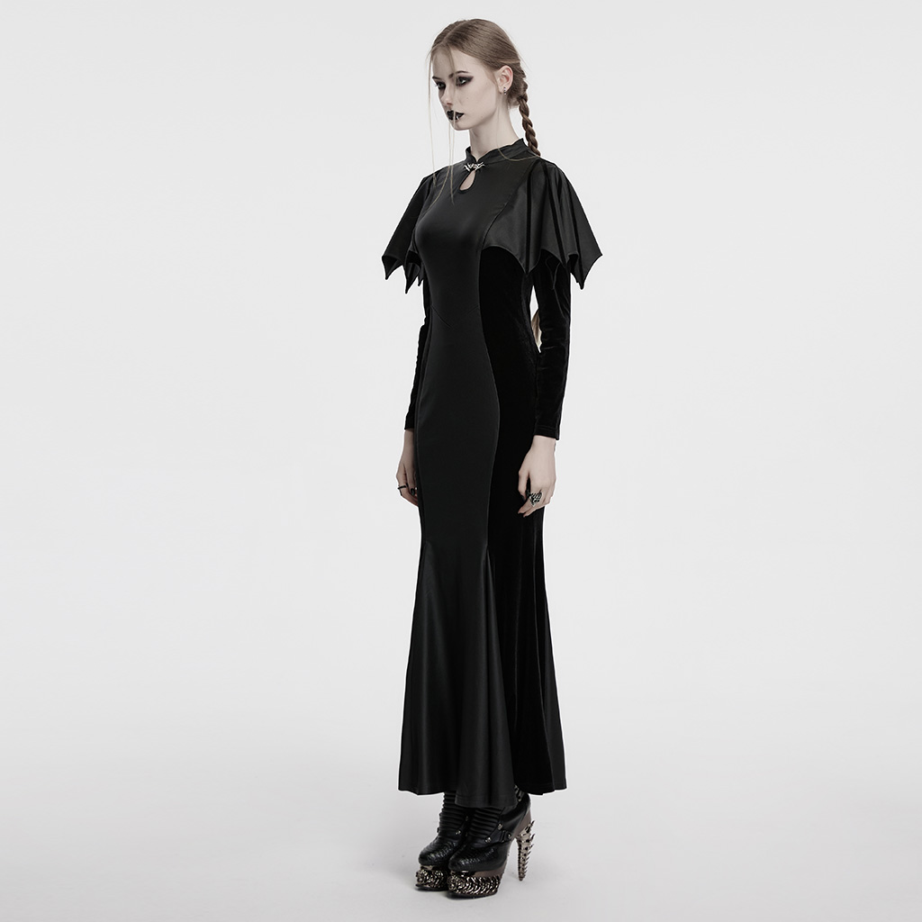 Bat Shoulder Fishtail Goth Dress - PUNK RAVE